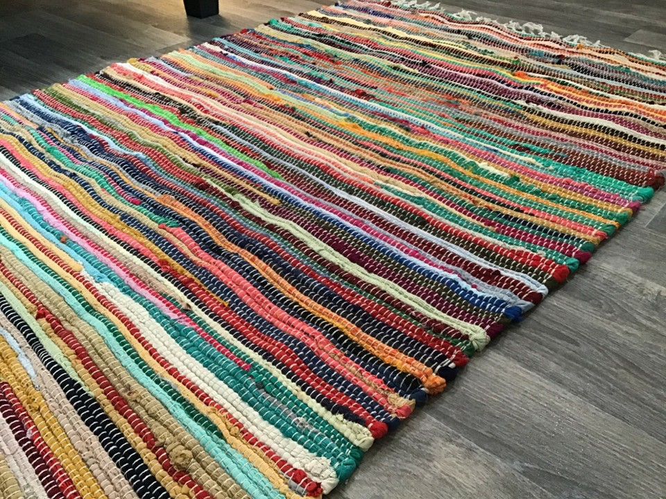 Rug Rag Rugs Multi Colour Mat Recycled Cotton Hand Woven Chindi Mats ...
