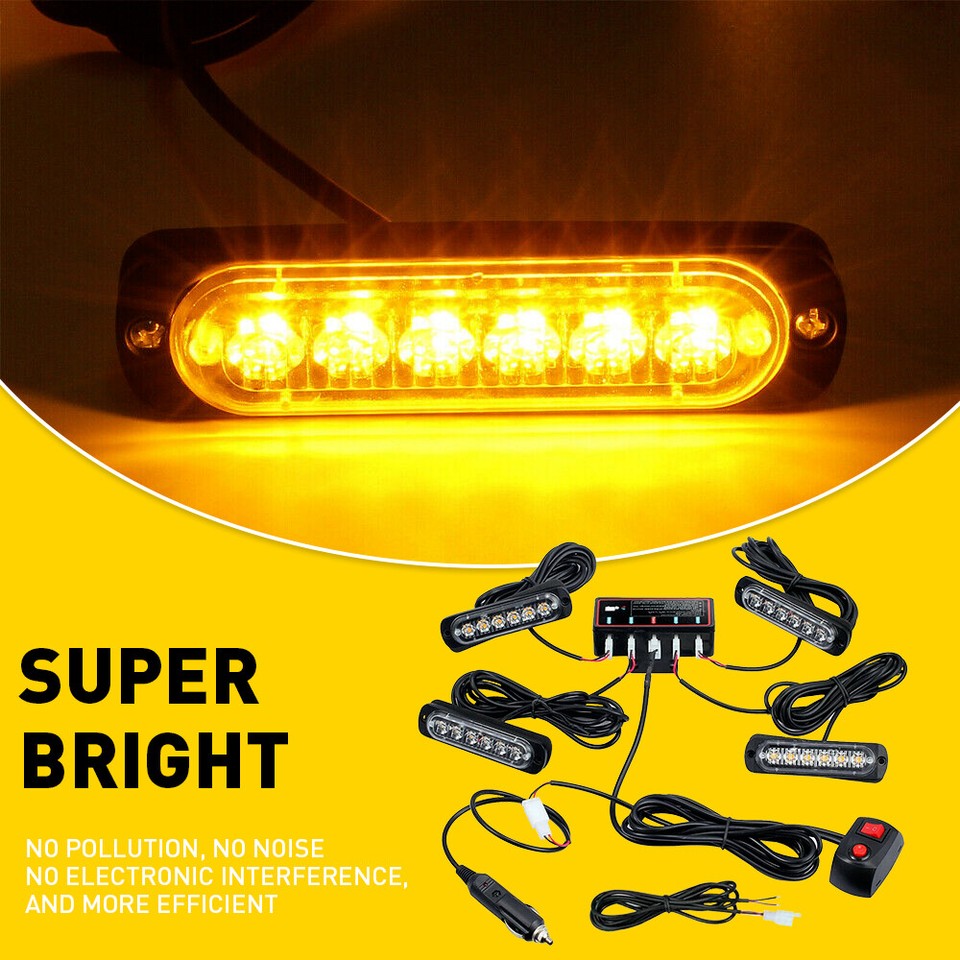 4x6 LED Amber Recovery Strobe Marker Light Flashing Light Bar Beacon ...