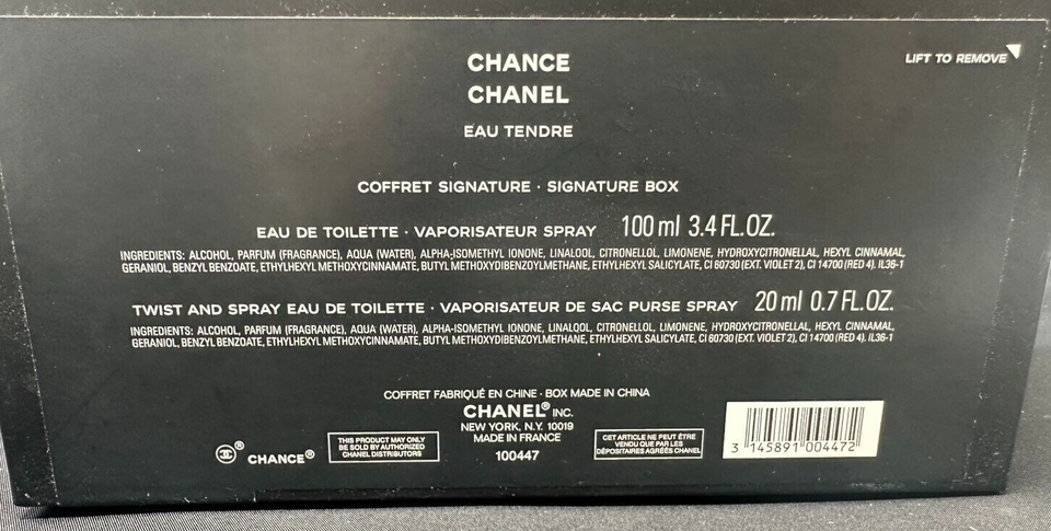 CHANEL CHANCE EAU TENDRE Eau de Toilette Twist and Spray Fragrance Gift ...