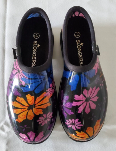 Sloggers Garden Clogs Women's 7 Black Floral Made in USA | eBay