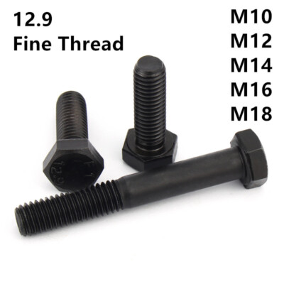 Fine Thread Black 12.9 Steel Hexagon Bolts Hex Head Screws M10 M12 M14 ...