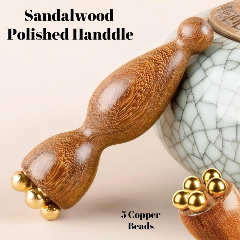 Mini Ice Roller, Sandalwood Facial Massage Tool, 5 Copper Beads for ...
