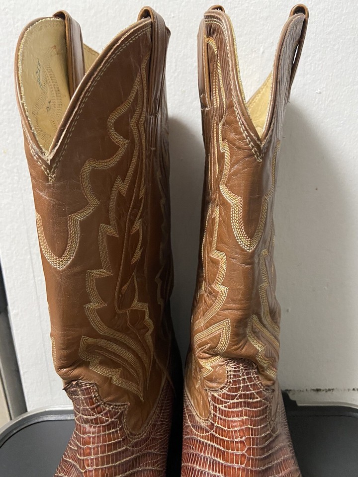 11D Boa Cream Back Cut Lizard Teju Justin Vintage Custom Cowboy Western ...