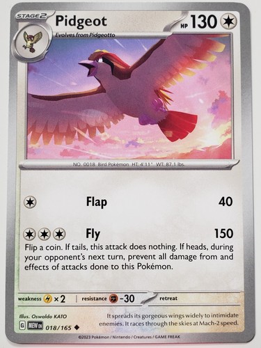 Pidgeot 018/165 NM / M - 151 Scarlet Violet Pokemon Card - Oswaldo KATO ...