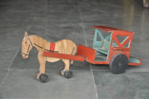 Vintage Wooden Handcrafted Painted Tonga / Horse Cart Toy / Model ...