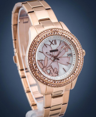 Fossil Ladies Stella Rose Gold-Plated Flower Dial Watch ES5192 | eBay UK