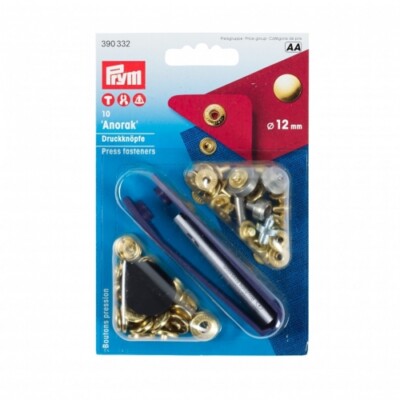 Prym 12mm Metal Anorak Snaps Press Fasteners Gold - per pack of 10 ...