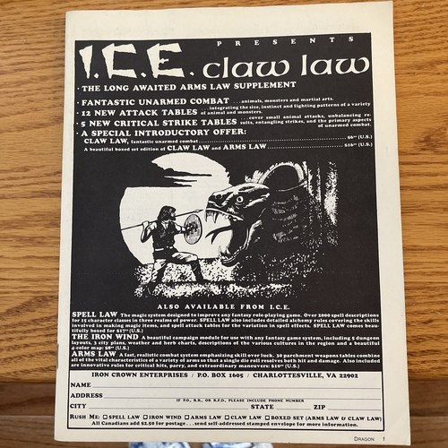 Dungeons and Dragons ICE Claw Law before it was Dragon Magazine June ...