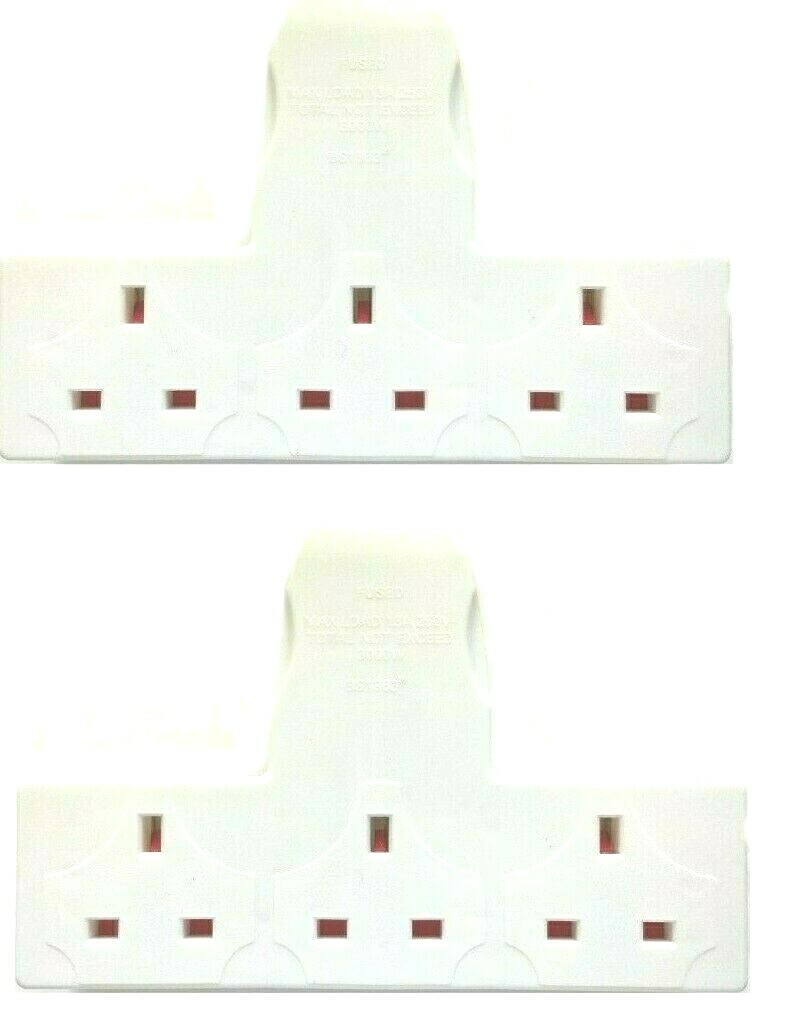 3 WAY MAINS BLOCK SOCKET UK PLUG ADAPTOR 13amp electric extension lead ...