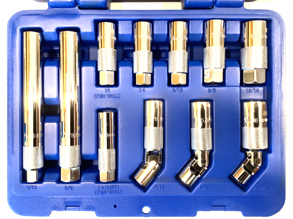 Cornwell NEW 11 Piece Magnetic Spark Plug Socket Set Snap Latch Case ...