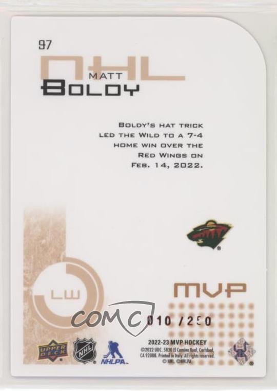2022-23 Upper Deck MVP Colors and Contours /250 Matt Boldy #97 Rookie ...