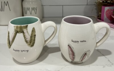 Rae Dunn Artisan Collection Bunny Ear HAPPY EASTER & HAPPY SPRING MUGS ...