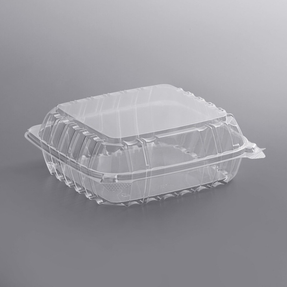 Clear Hinged Lid Plastic Food Container Salad Snack Desserts 8.25''x8 ...