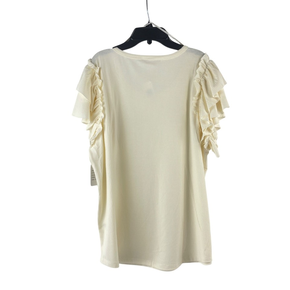Stella + Ginger Ruffle Sleeve Ivory Ribbed Womens Top Size 1X | eBay