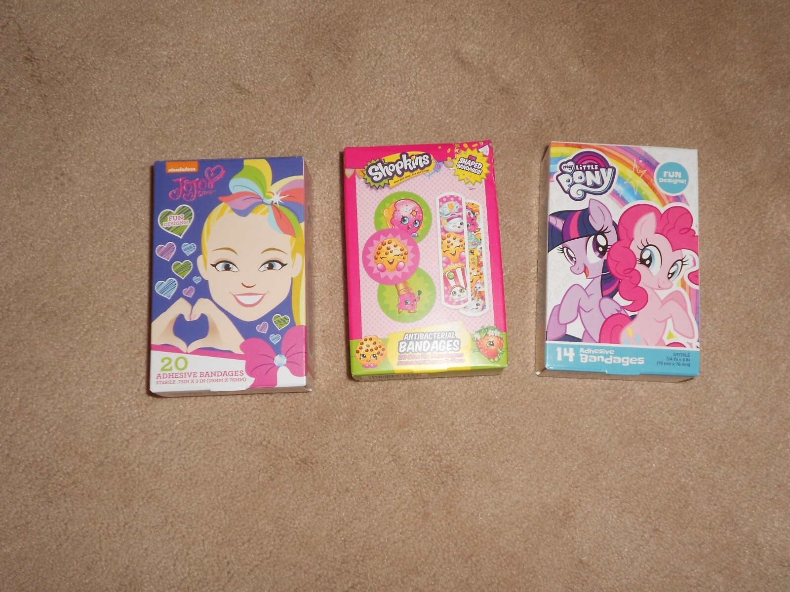 NEW, LOT OF 3, KIDS ADHESIVE BANDAGES BANDAIDS, JOJO, SHOPKINS, MY ...