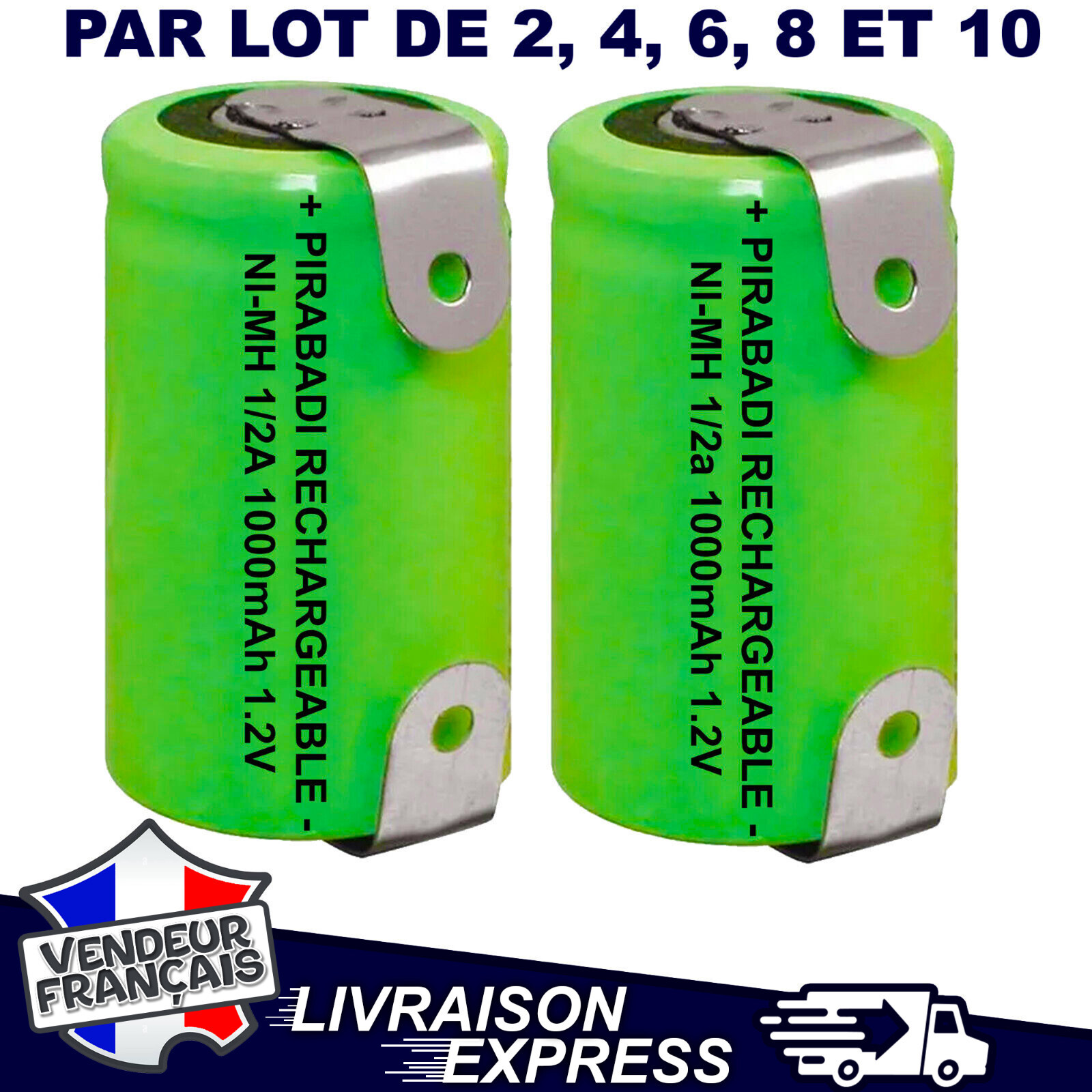 LOT PILES ACCUS RECHARGEABLE1/2A 1/2 A 1000mA 1000mA 1.2V Ni-MH AVEC ...