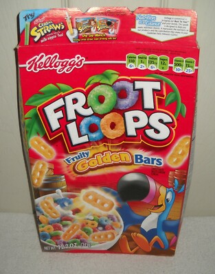 #10393 Kellogg's 2009 Froot Loops Fruity Golden Bars Cereal BOX ONLY | eBay