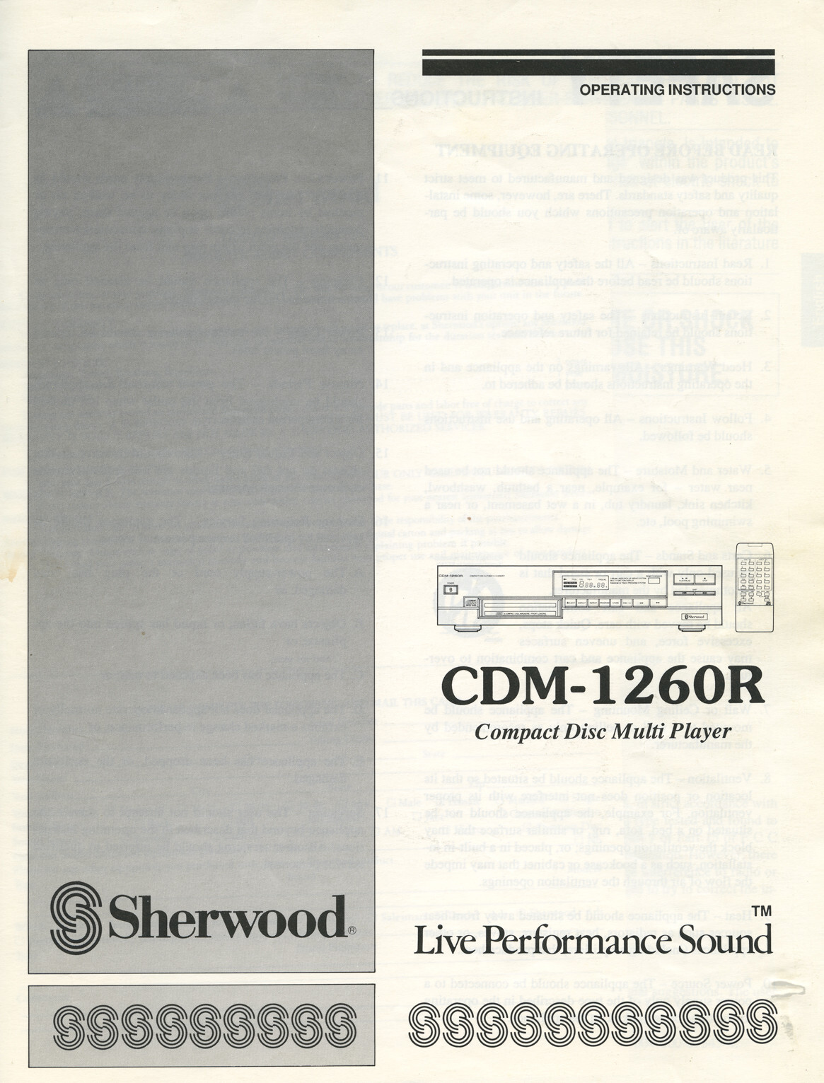 Original Sherwood CDM-Multi PlayerTape Deck Owner's Operating ...