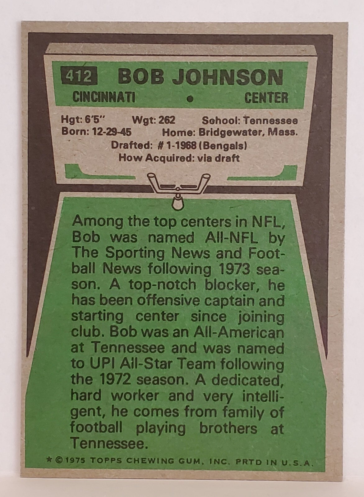 1975 Topps #412 Bob Johnson Cincinnati Bengals | eBay