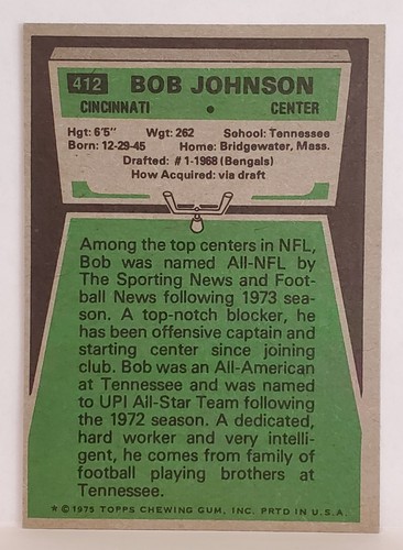 1975 Topps #412 Bob Johnson Cincinnati Bengals | eBay