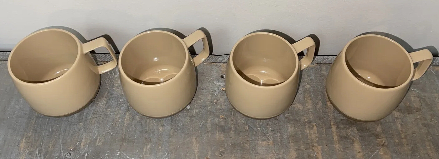 Four Dinex Insulated Ware MUGS Tan & Brown Plastic 8 oz. Cups USA ...