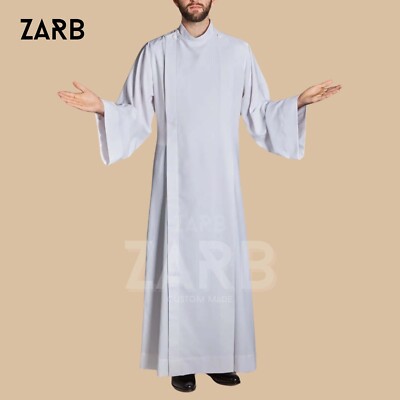 White Clergy Alb Robe with Wide Sleeves | Priest Liturgical Vestment ...