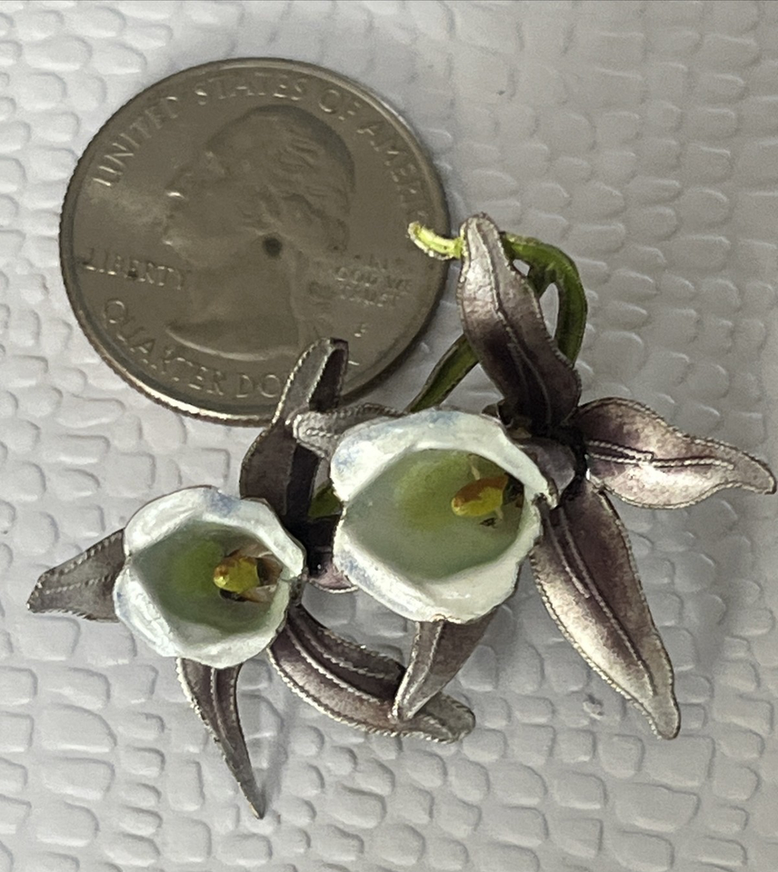 Sterling Silver Lily Flower Pin Vintage Enamel Multicolor Orchid Estate ...