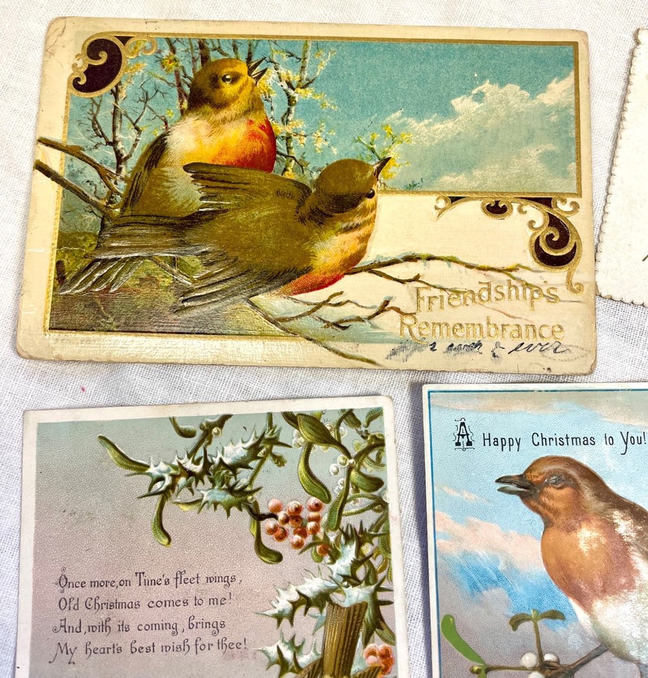 Victorian robins - 4 Christmas cards + 3 scraps from an 1890s album ...