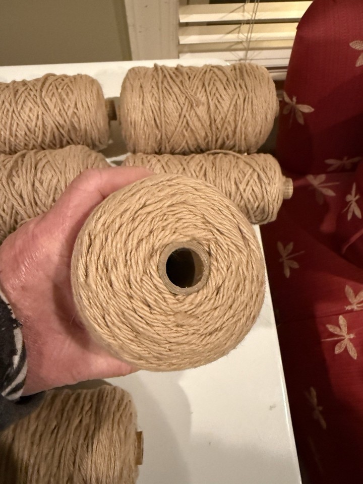 Lot of 18 Vintage Partial Cone Yarn Skeins light Brown Med blue and ...