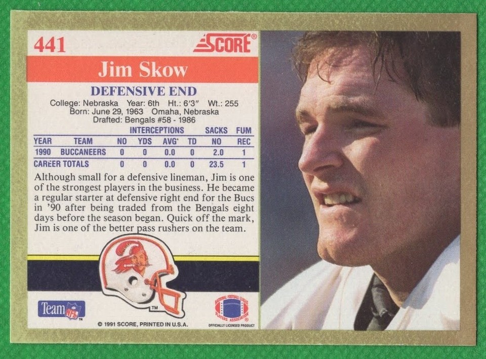 Jim Skow - 1991 Score #406 - Tampa Bay Buccaneers Football Card | eBay