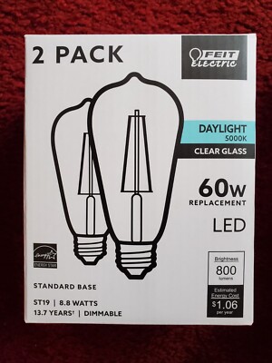 2-Pack Feit Electric 60-Watt Daylight ST19 Dimable LED Bulbs 5000k ...