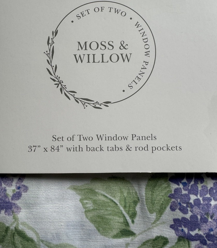Moss Willow Purple Hydrangea Floral Set (2) Window Panels Curtain Drape ...