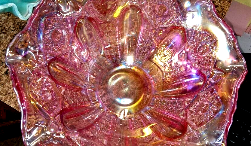Vintage Stunning Pink Carnival Crystal Glass Bowl | eBay