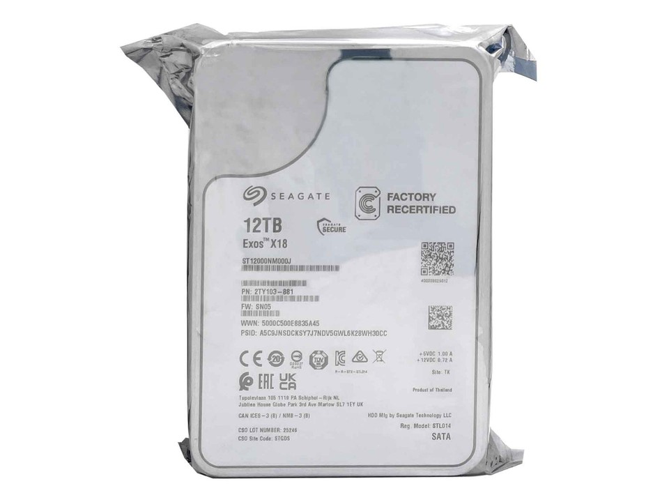 Seagate Exos X18 12TB 256MB 7200RPM 3.5in SATA6Gb/s Enterprise HDD ...