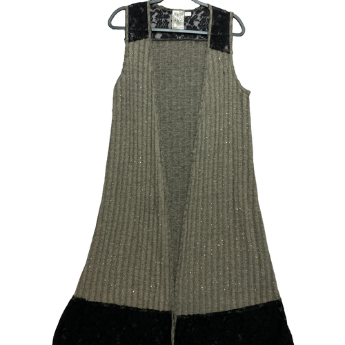 Vocal Dress Womens S Black Gray Sleeveless Rhinestone Lace Open Front ...