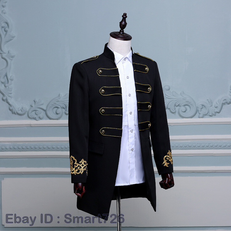 Hot Mens Military Royal Formal Dress Coats Blazer Jacket Gold Button ...