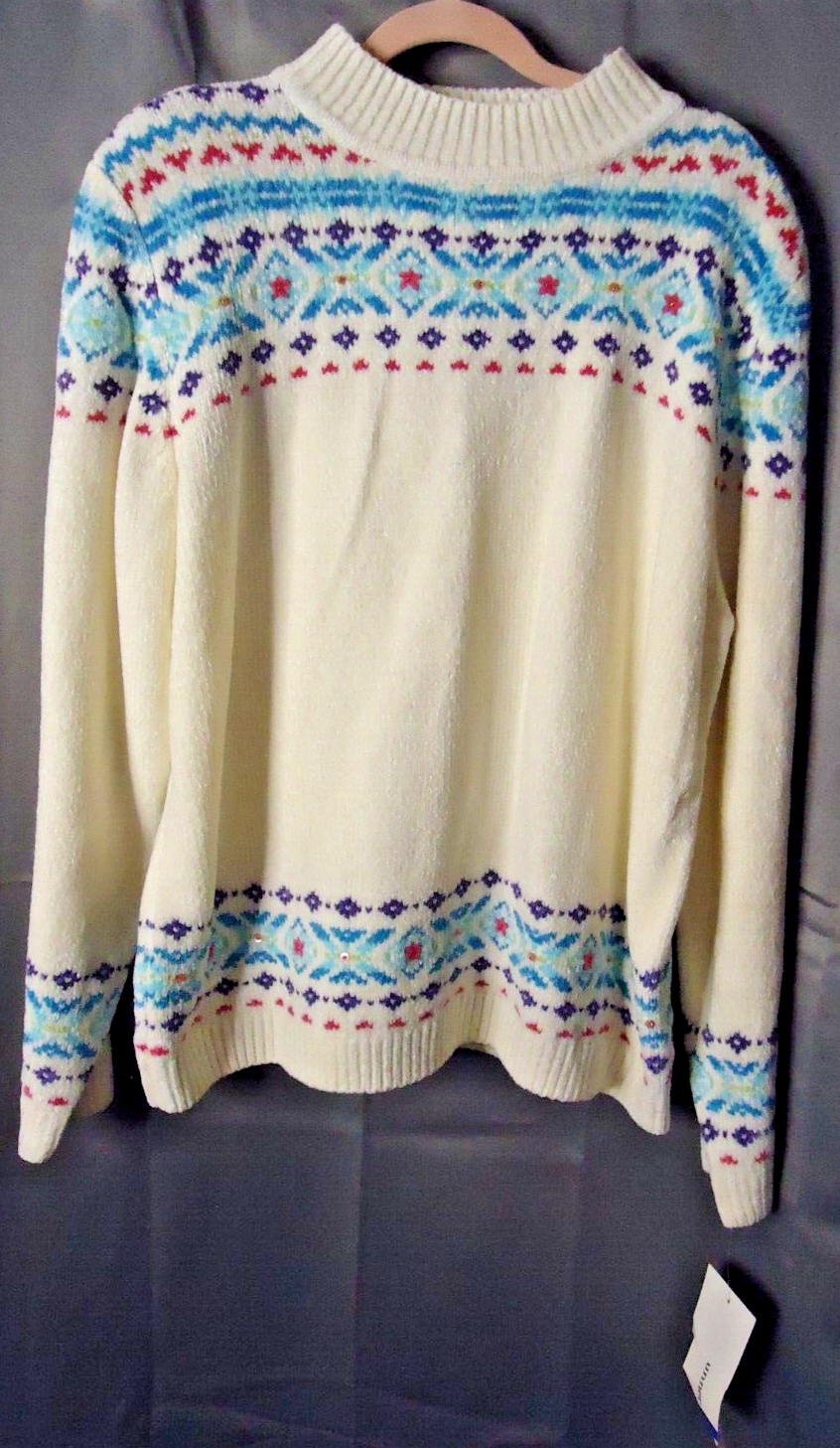 Alfred Dunner Fair Isle All Wrapped Up Sweater Size XL Winter Beading Christmas | eBay