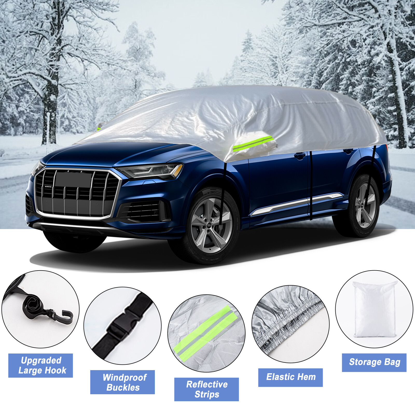 Car Half Body Cover Windproof Watproof Dust UV Sun Snow Protection for ...
