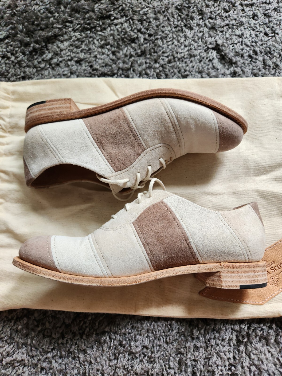 The Office of Angela Scott Mr. Smith Stitched Suede in Neutral, EUC, 36 ...