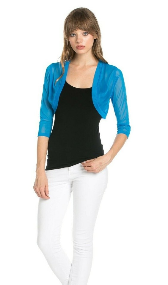 Fashion Secrets Women's Turquoise Chiffon Bolero Shrug Cropped Jacket ...