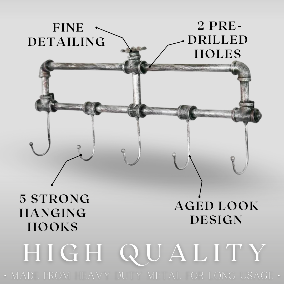 Coat Rack Wall Mounted Metal Pipe Hooks Industrial Home Storage Hanging ...