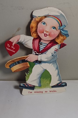 Vintage Mechanical Valentine Card Moving Parts Google Eyes Sailor Boy 7 ...