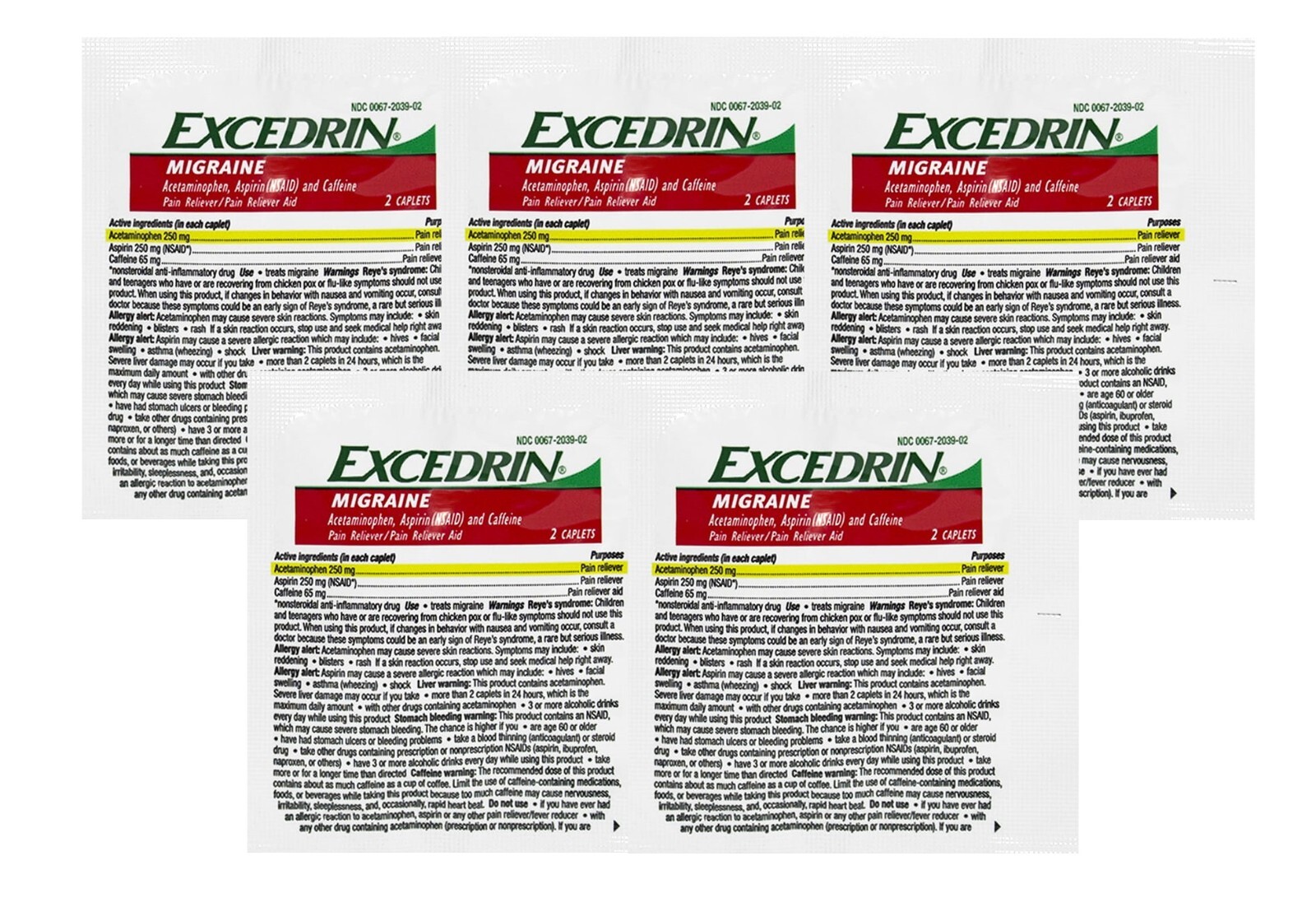 Excedrin Migraine 5 Packet of 2 Caplets | eBay