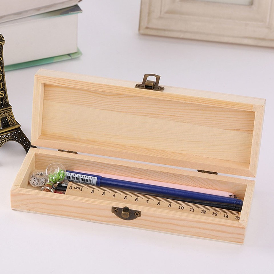 2 Pcs Wood Pencil Box Pen Storage Container Oblong Stationery Box for ...