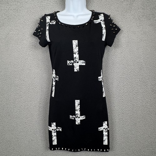 Jawbreaker Dress Womens M Black Inverted Cross Goth Punk Spikes Scull ...