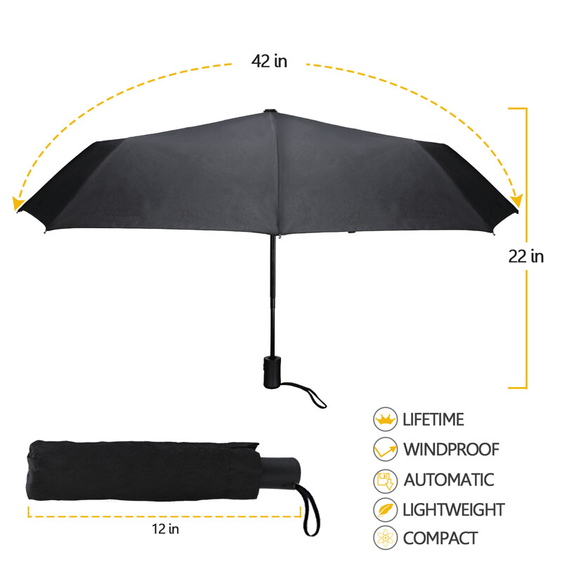 42" Large Umbrella Men/Women Three Folding Anti-UV Windproof Big Rain ...