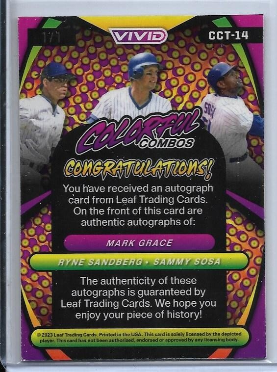 2023 LEAF VIVID RYNE SANDBERG GRACE SAMMY SOSA AUTOGRAPH AUTO #D1/1 ...