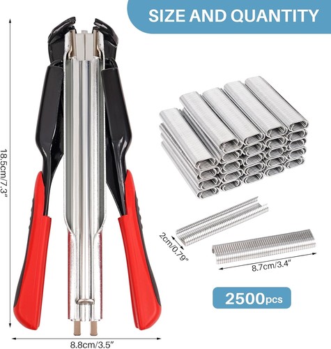 Hog Ring Plier Fence Stapler with 2500 Pieces Stainless Steel Rings Red ...