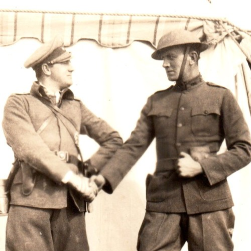 WWI German And American Army Soldier With Helmet Handshake Photograph ...