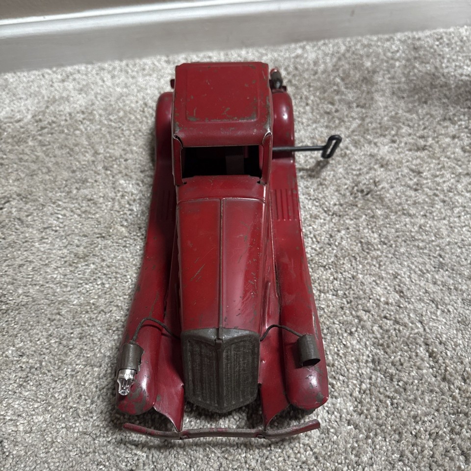 Vintage 1930s Girard Fire Chief Pressed Steel Wind-Up Toy Car Working ...